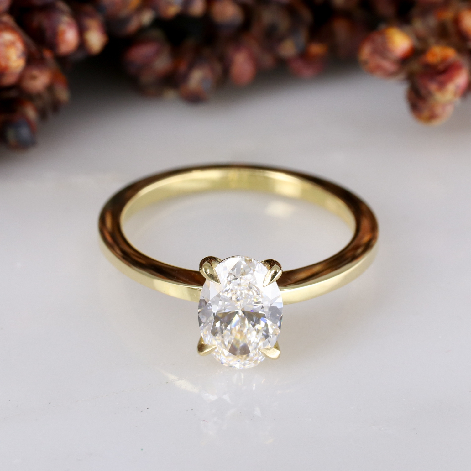 18ct yellow gold Oval Lab-grown diamond Rise engagement ring - Baroque ...