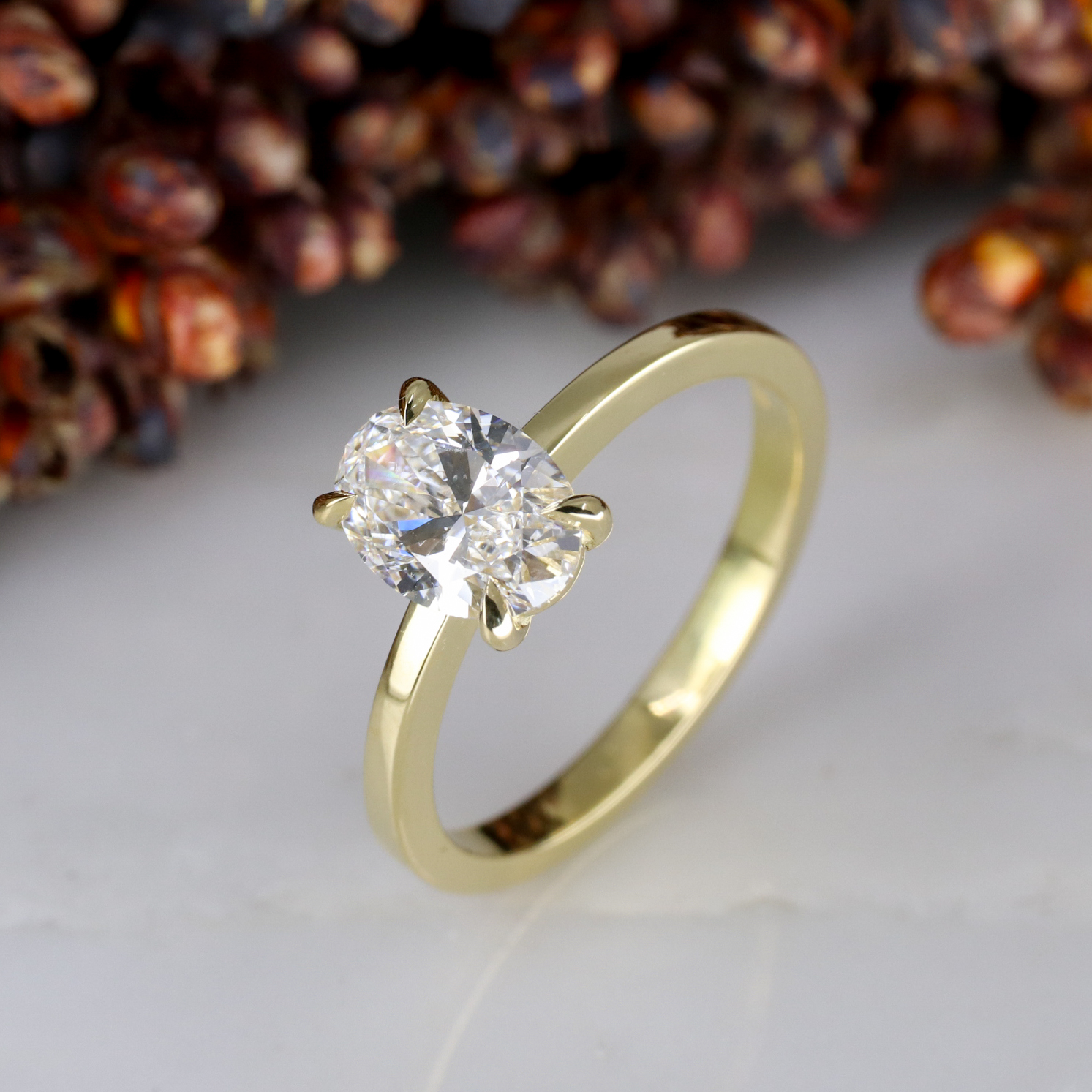 18ct yellow gold Oval Lab-grown diamond Rise engagement ring - Baroque ...