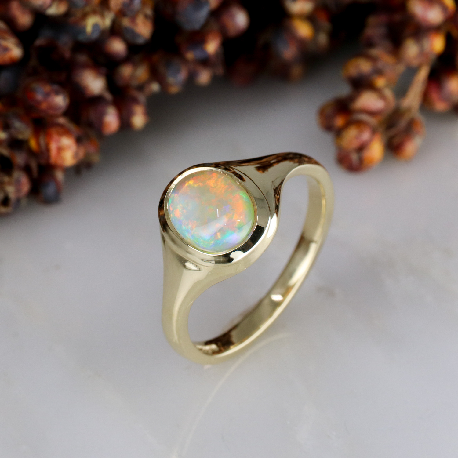 9ct yellow gold Opal set signet ring - Baroque Jewellery