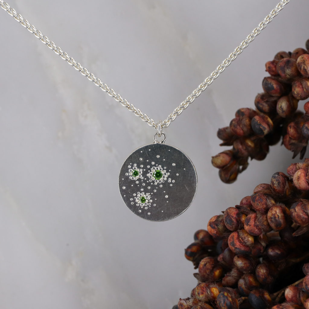 Silver Small Stardust pendant with Green Diamonds - Baroque Jewellery