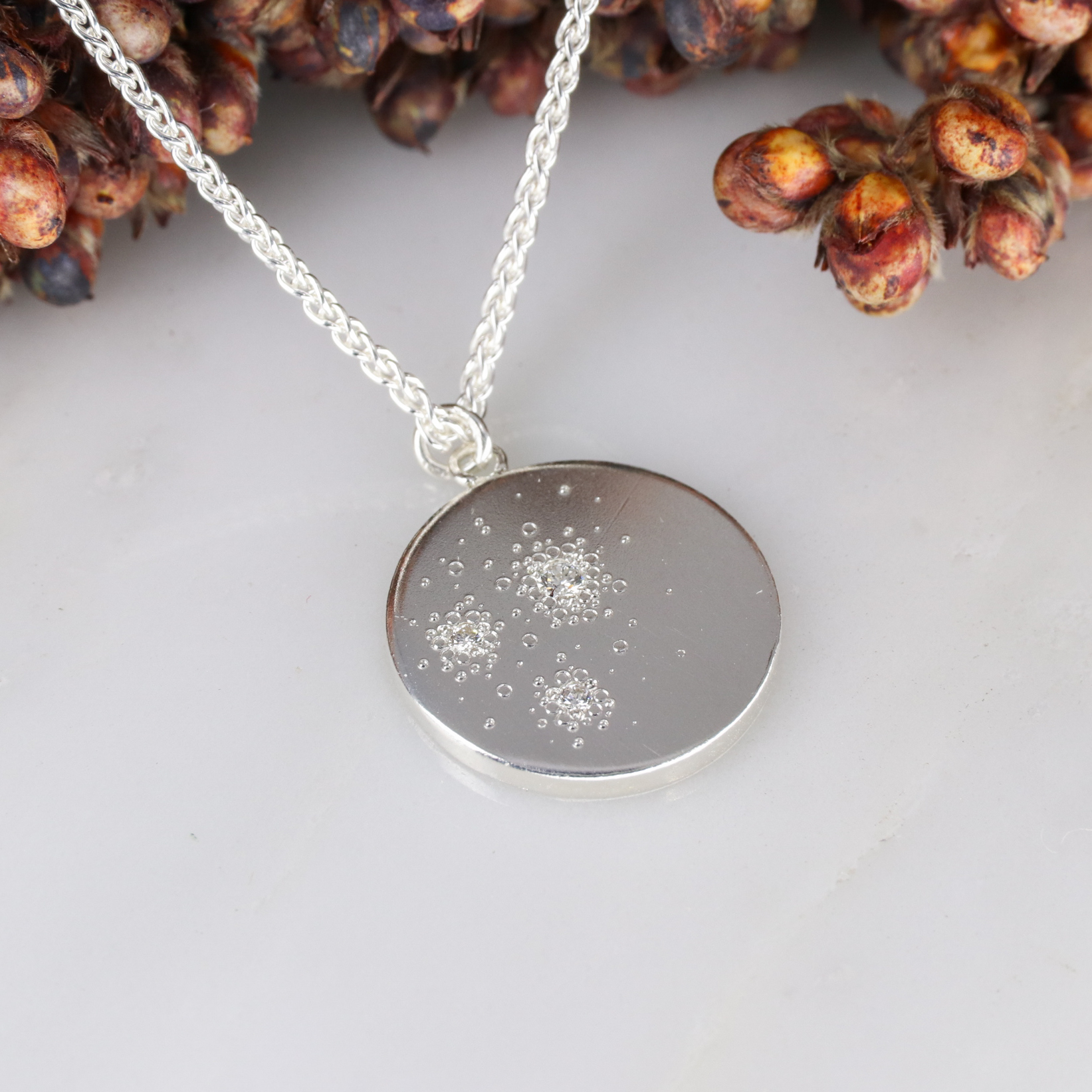 Silver Small Stardust pendant with White Diamonds - Baroque Jewellery