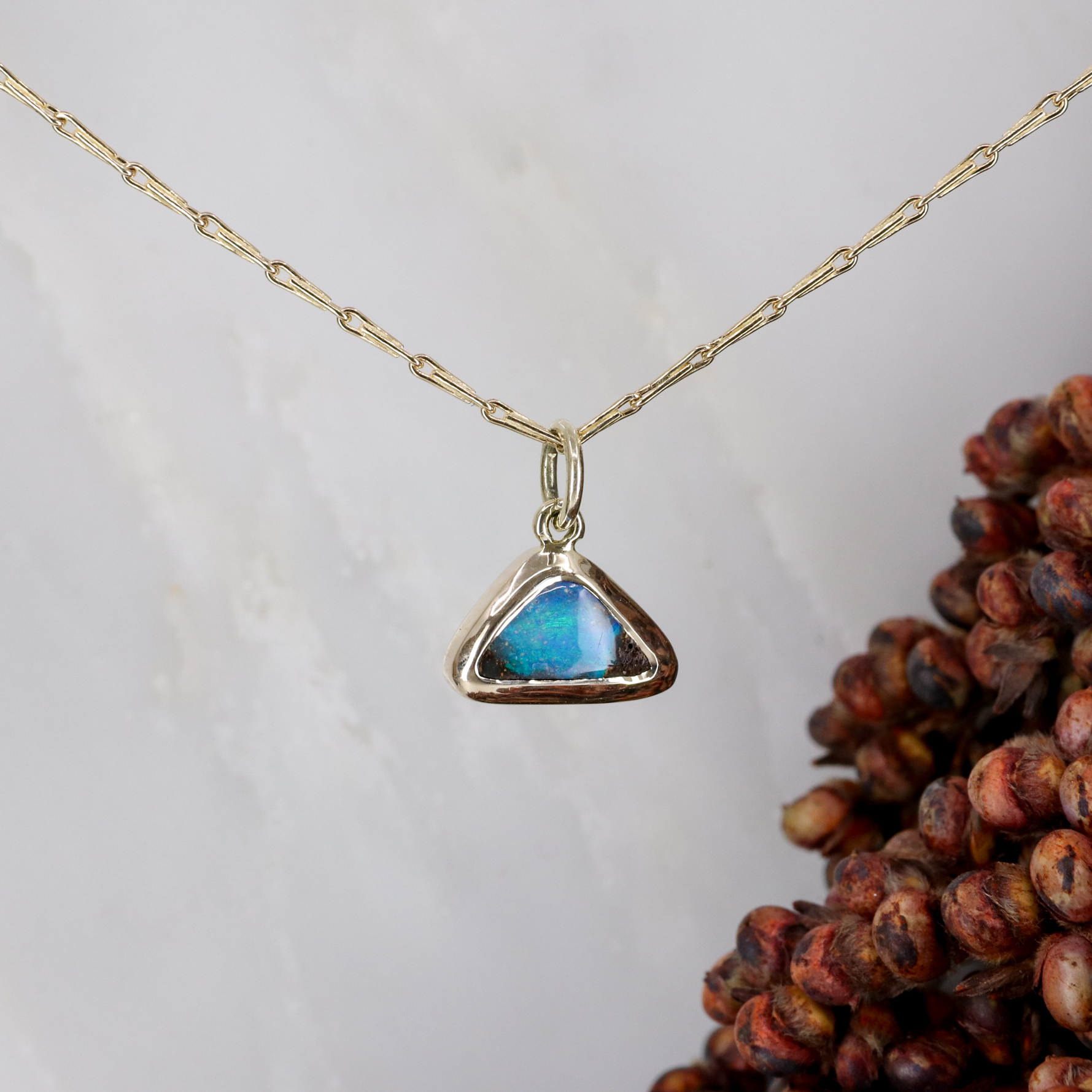 9ct yellow gold freeform Australian 'Blue Skies' opal 9ct yellow gold freeform Australian 'Blue Skies' opal